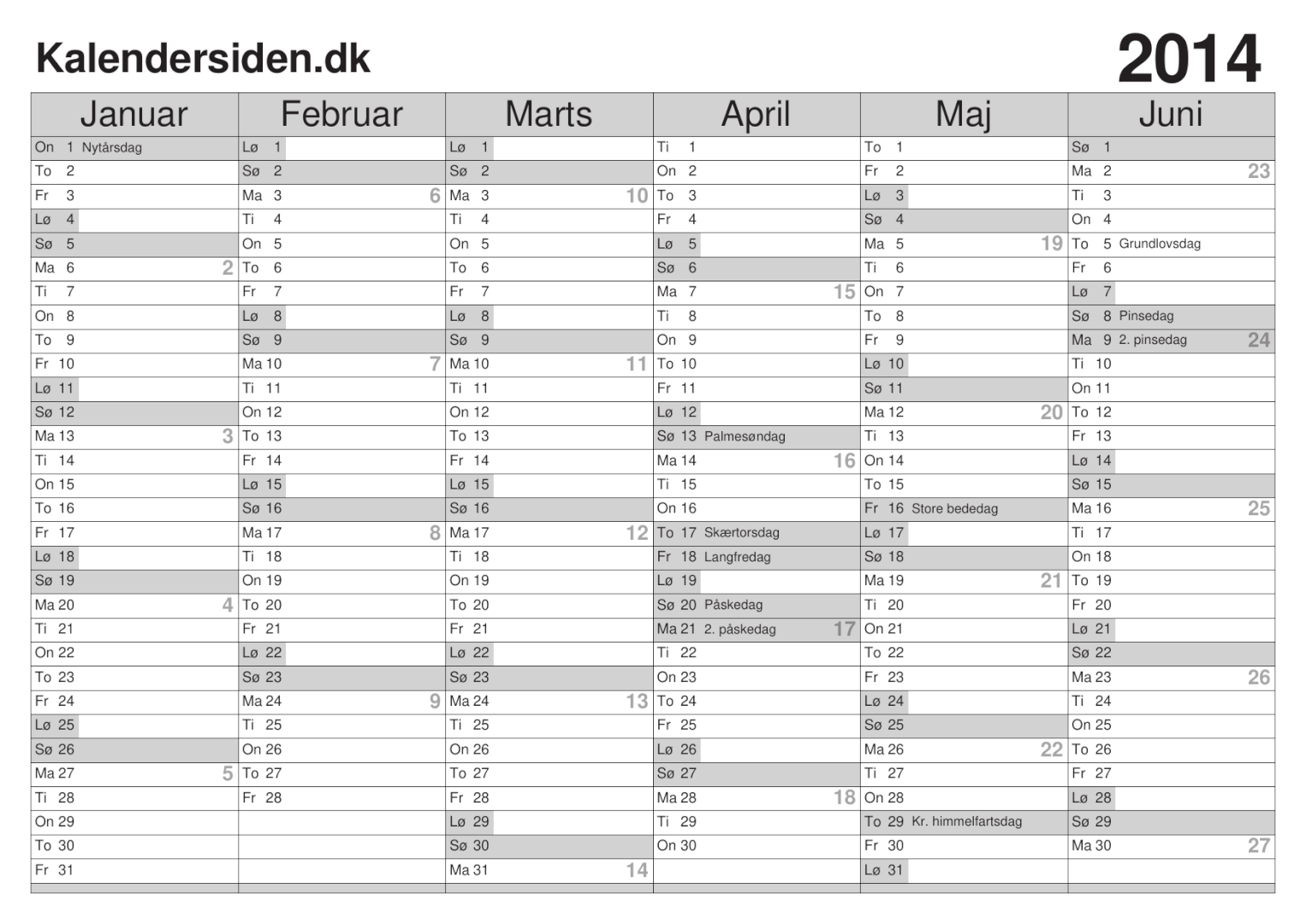 Kalender 2014 | Kalender, Helligdage